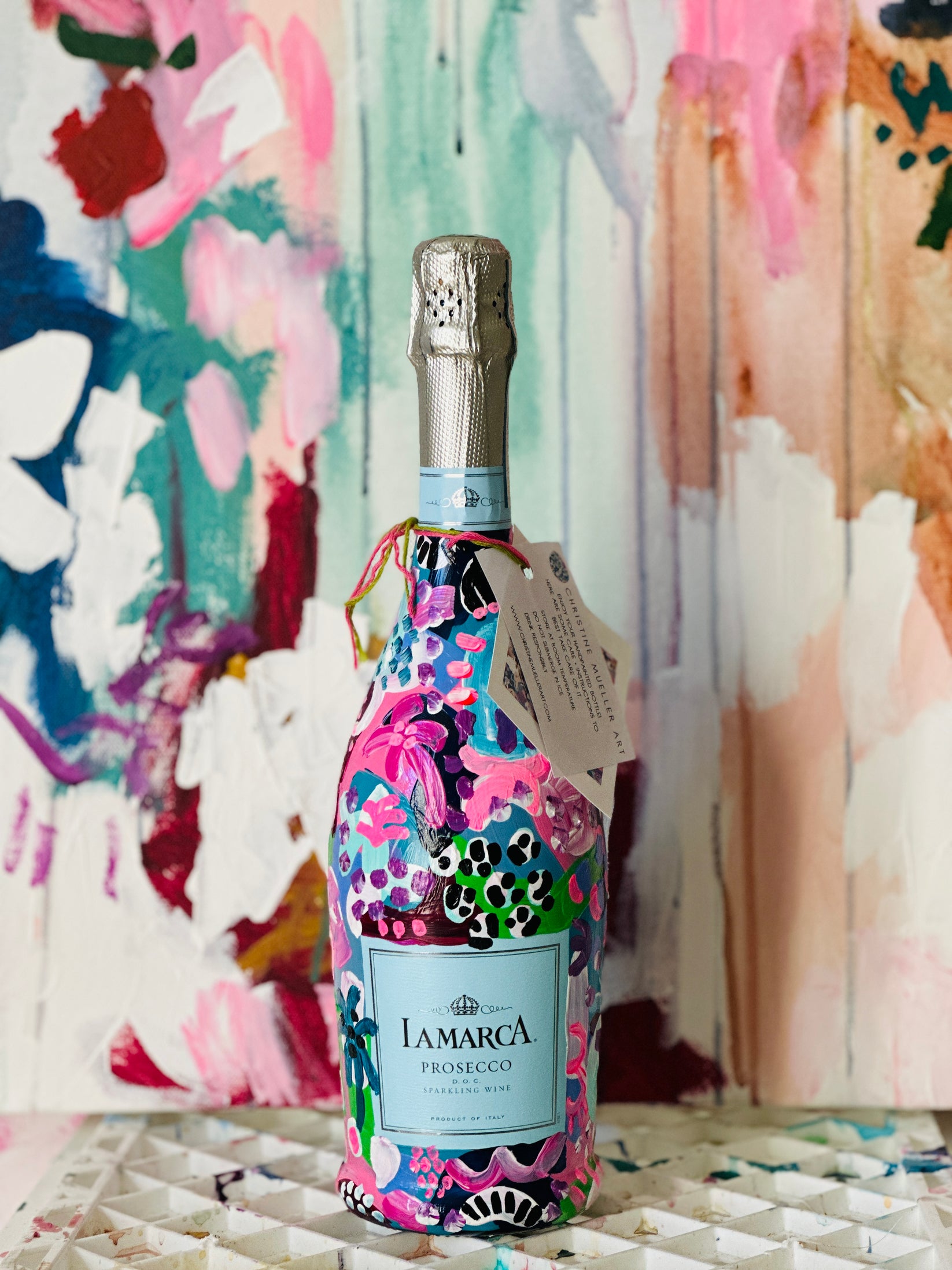 Handpainted Abstract bottle – Christine Mueller Art