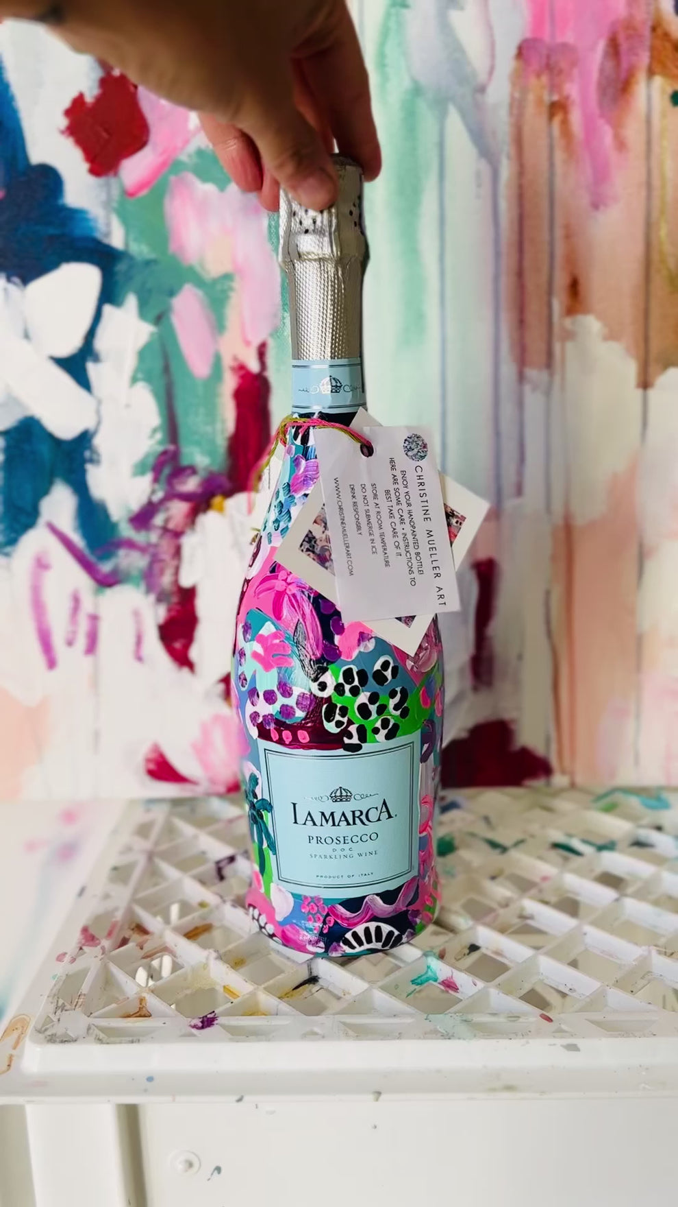 Handpainted Abstract bottle – Christine Mueller Art